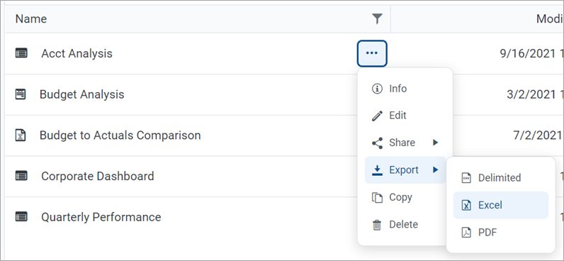 Exporting grid data in a web report to Excel